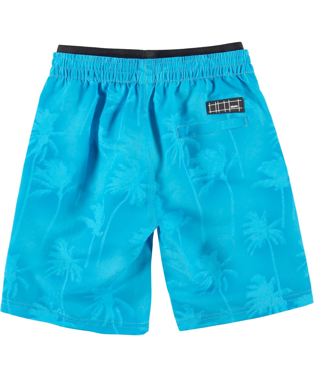 Neal - Spray Palms - Long, turquoise swim shorts with palm trees - Molo