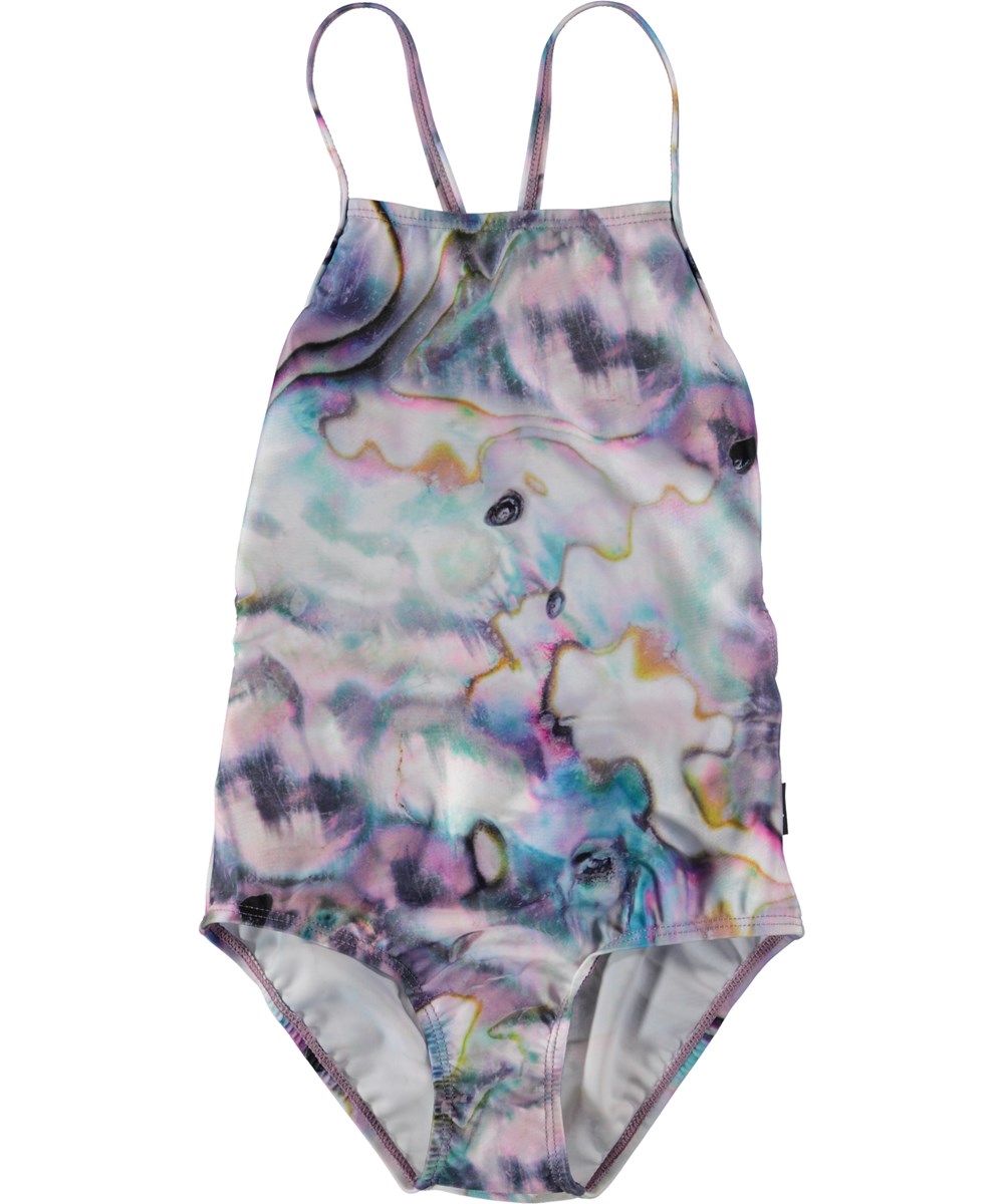 Neda - Shells - UV swimsuit with purple print. - Molo