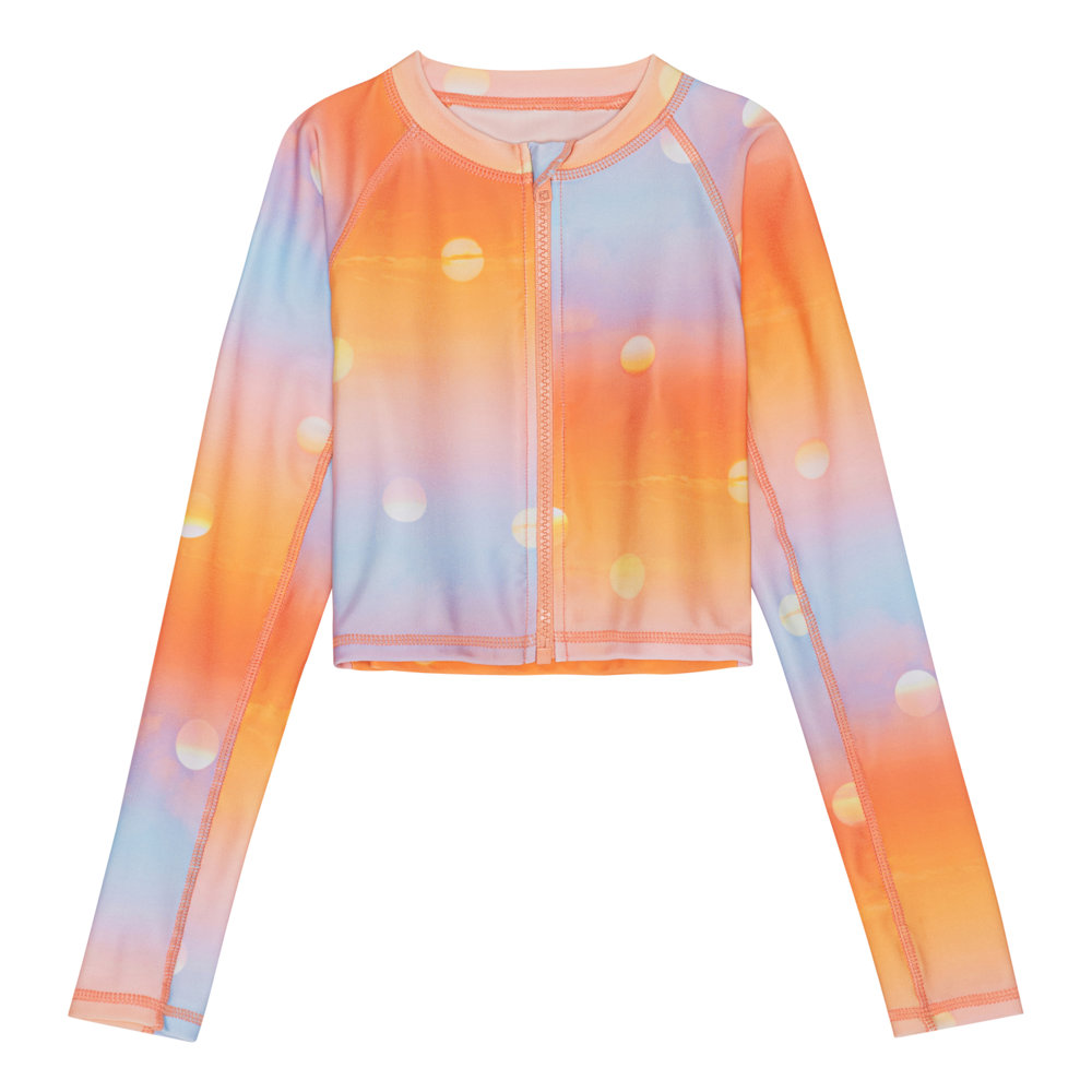 Nellie - Sun - UV sporty rash guard in orange and blue with small suns ...