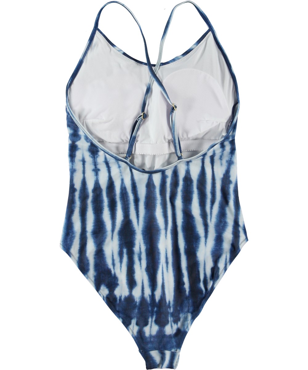 Nellys Tie Dye Vertical Molo Adult Swimsuit In Blue Tie Dye Print