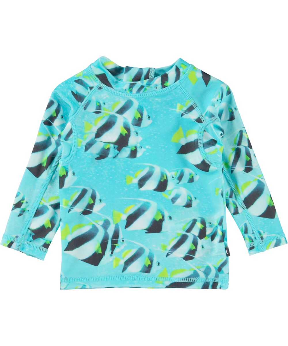 Nemo - Fishing Shoal - UV baby rash guard in turquoise with fish print ...
