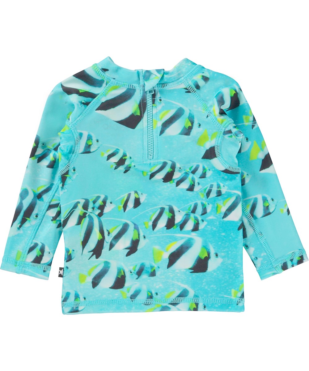 Nemo - Fishing Shoal - UV baby rash guard in turquoise with fish print ...