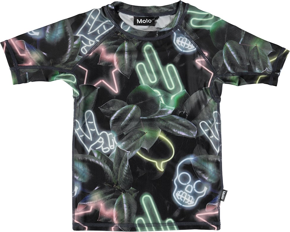 Neptune - Neon Signs - Short sleeve rash guard with digital neon sign ...