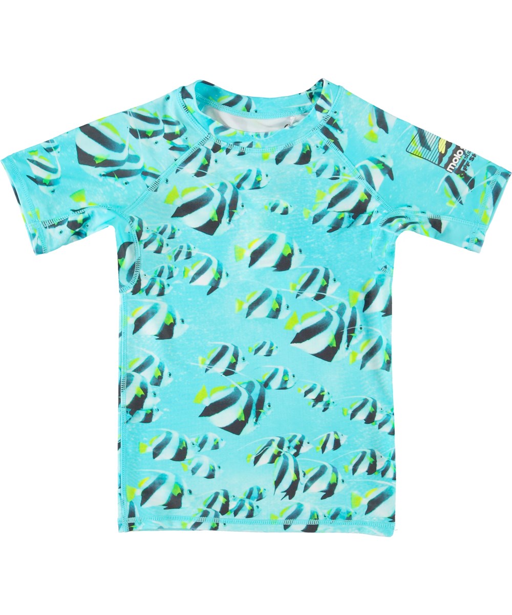 Neptune - Fishing Shoal - UV rash guard in turquoise with fish print - Molo
