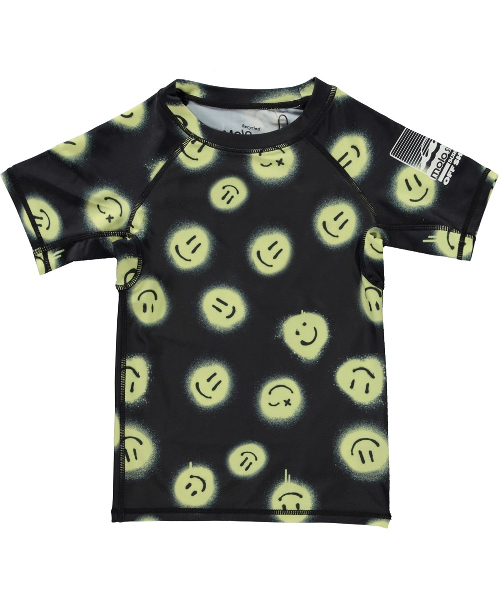 Neptune - Happy Sunny - UV rash guard in black with yellow faces - Molo