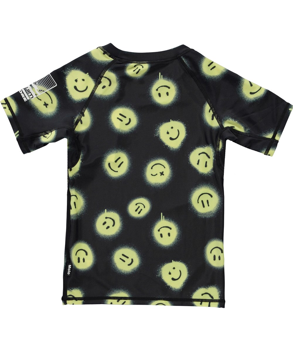 Neptune - Happy Sunny - UV rash guard in black with yellow faces - Molo