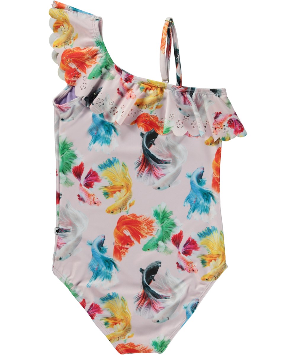 Net - Betta Flowers - Pink swimsuit with asymmetrical strap and all ...