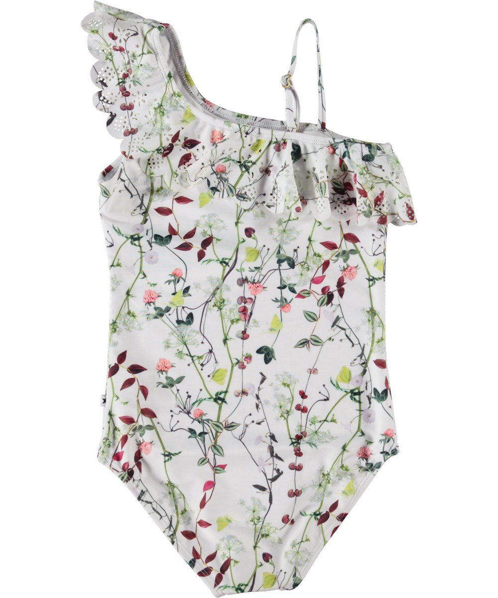 Net - Delicate Summer - Asymmetrical light blue swimsuit with floral ...