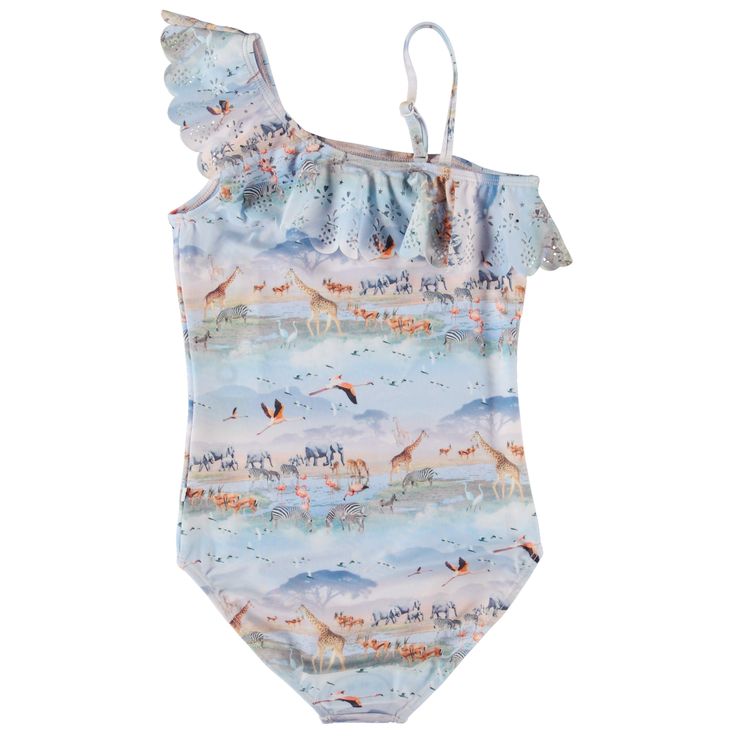 Net - Savannah Mist - Asymmetrical light blue swimsuit with animal ...