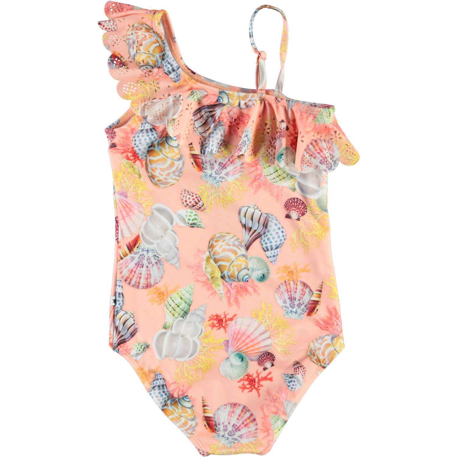 Net - Sea Treasures - Asymmetrical, peach coloured UV swimsuit with sea ...