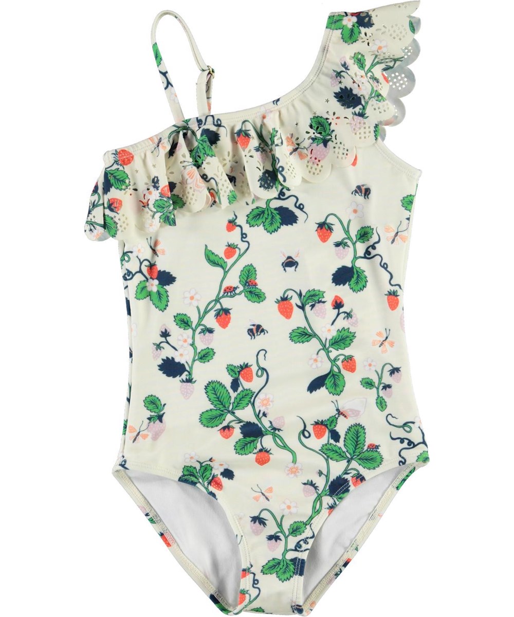 Net - Strawberries - Asymmetrical UV swimsuit with strawberry plant - Molo