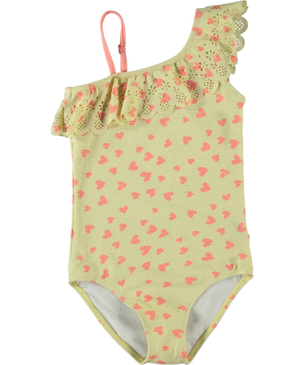 Net - Yellow Passion - Asymmetrical light yellow swimsuit with heart ...