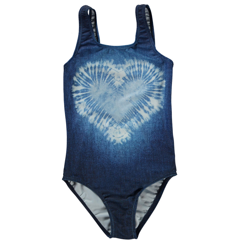 Nika - Tie Dye Heart - Recycled dark blue swimsuit with tie-dye heart ...