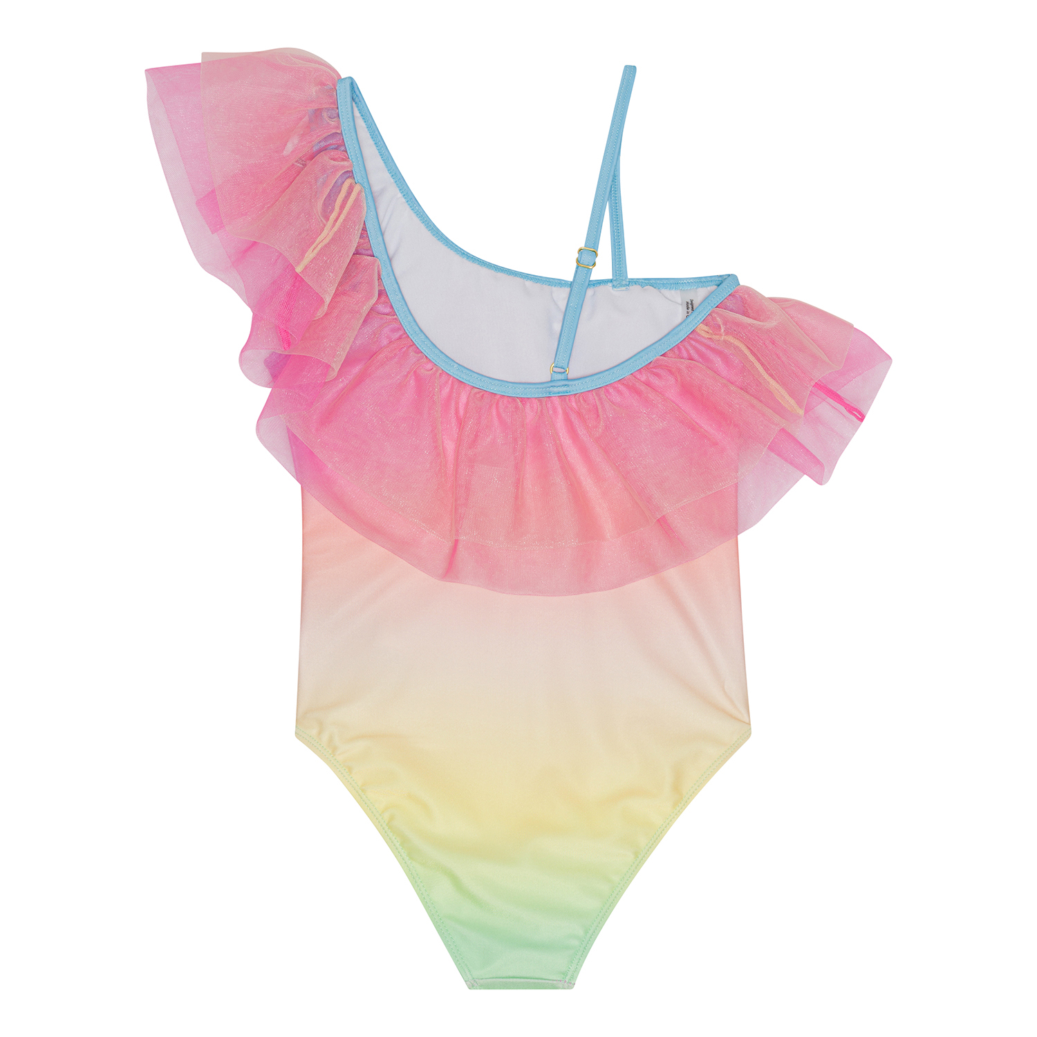 Nilla - Sorbet Rainbow - Pink and yellow swimsuit with chiffon edge and ...