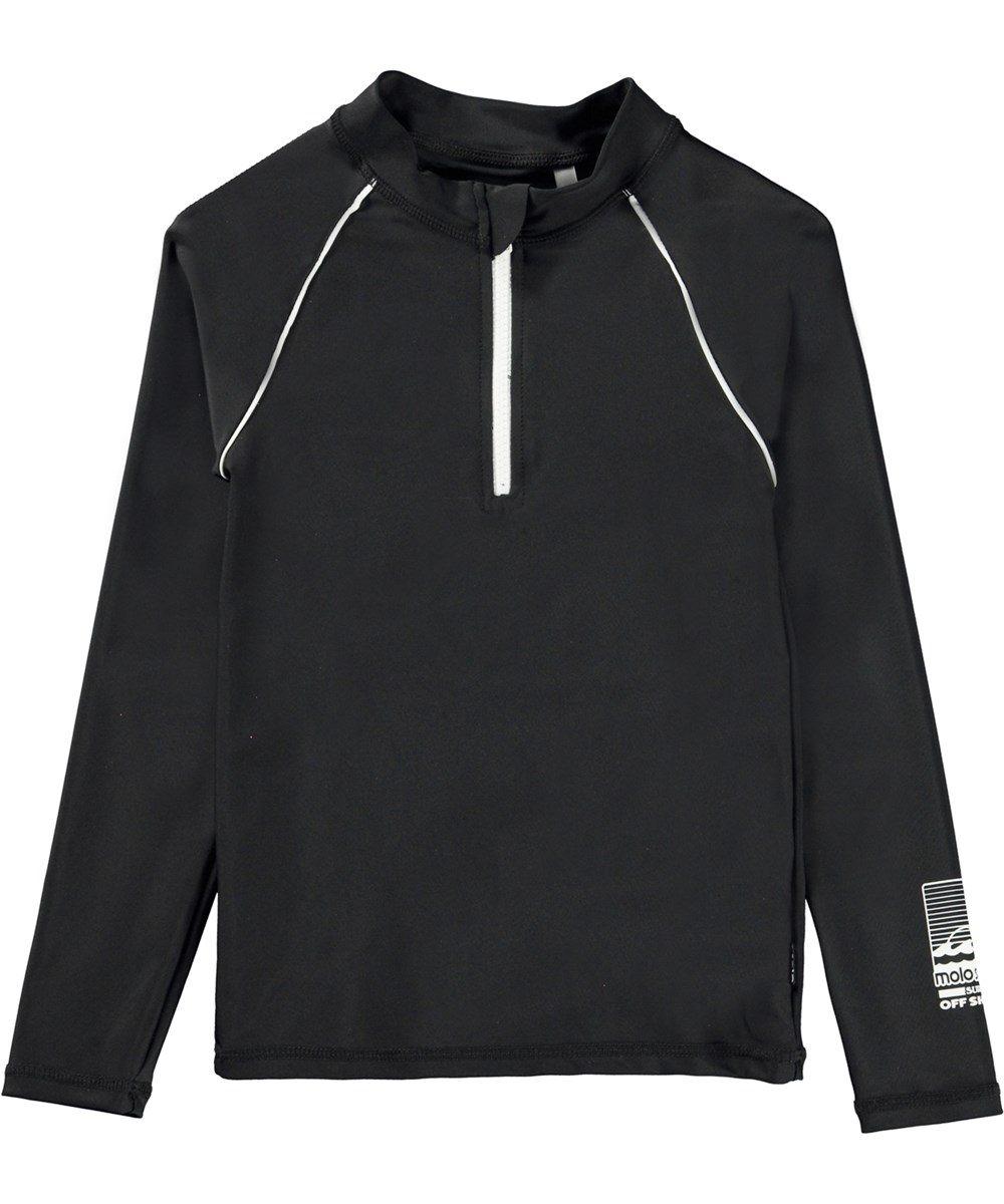 Noble - Black - Black, long sleeve rash guard with zip closure - Molo
