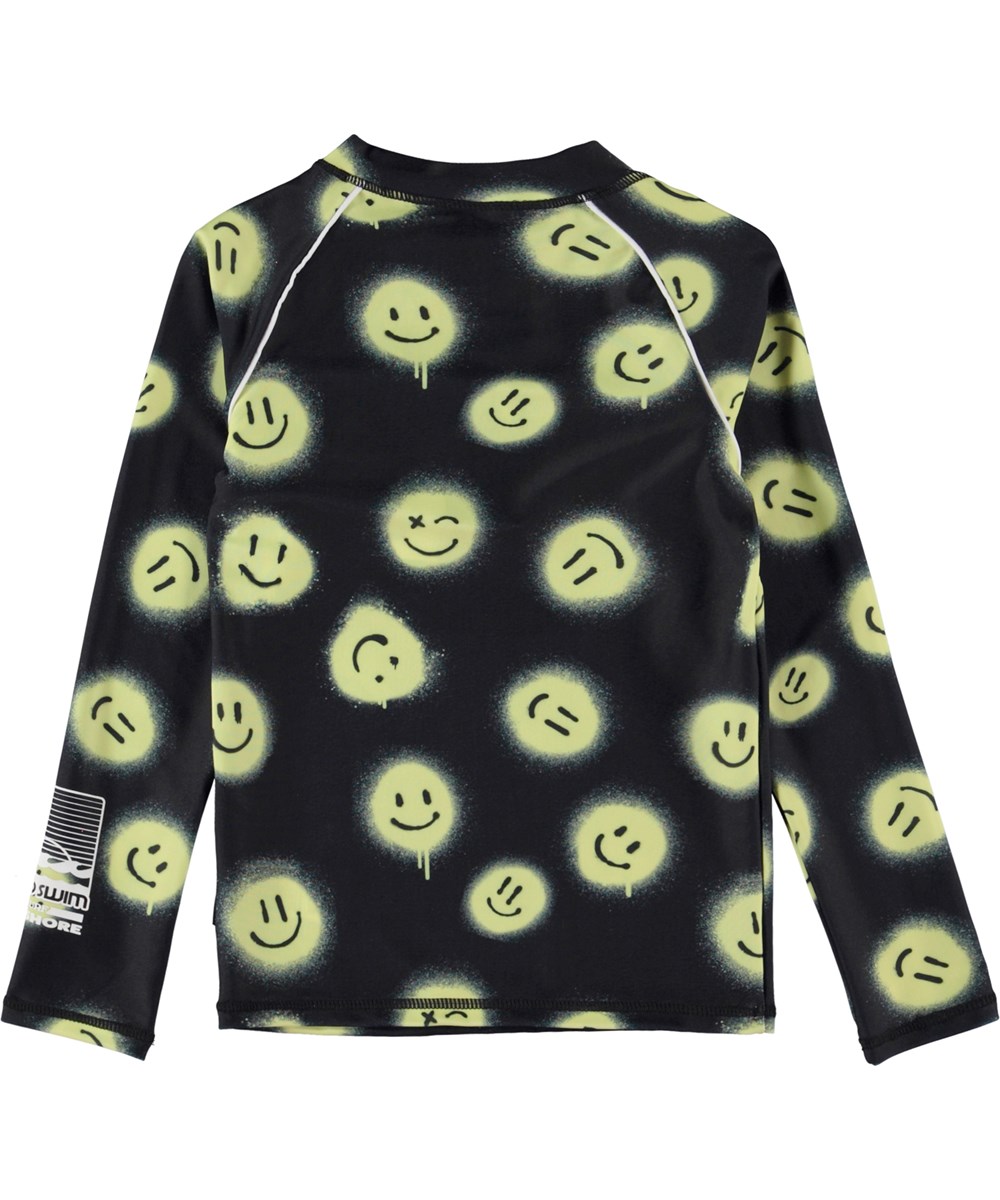 Noble - Happy Sunny - Black rash guard with print of yellow faces - Molo
